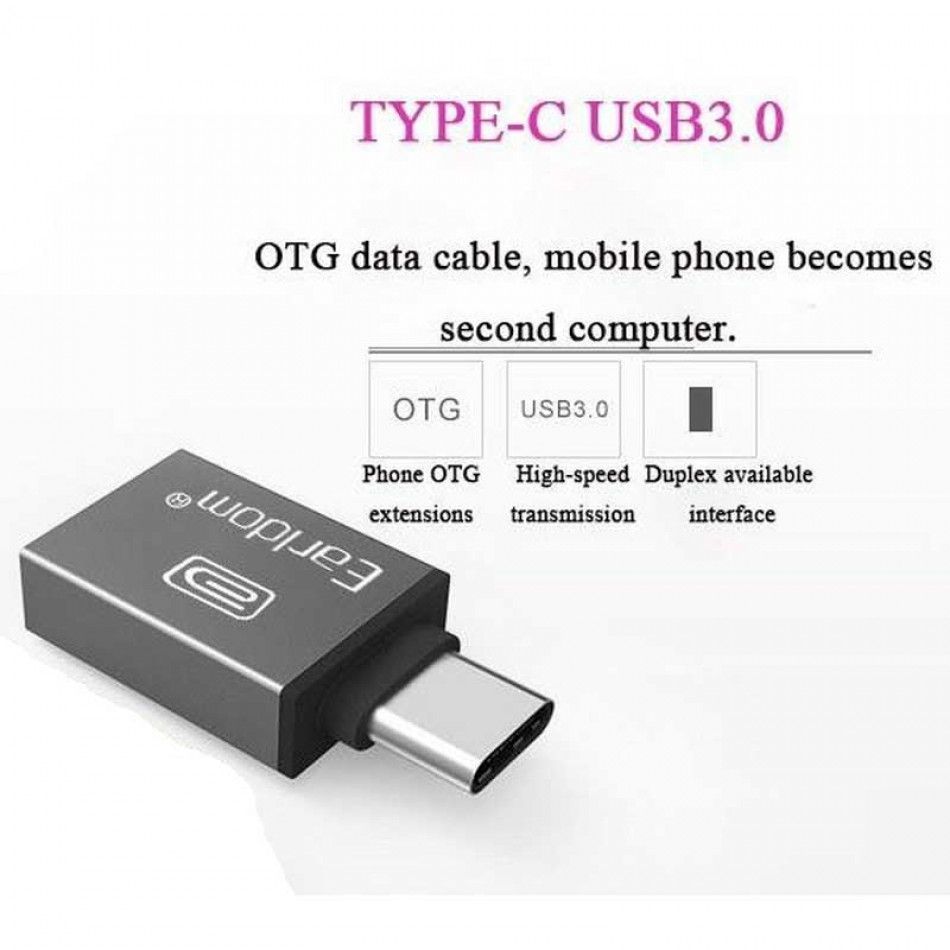 Earldom® OTG USB to TYPE-C converter- Black - DM Gadgets